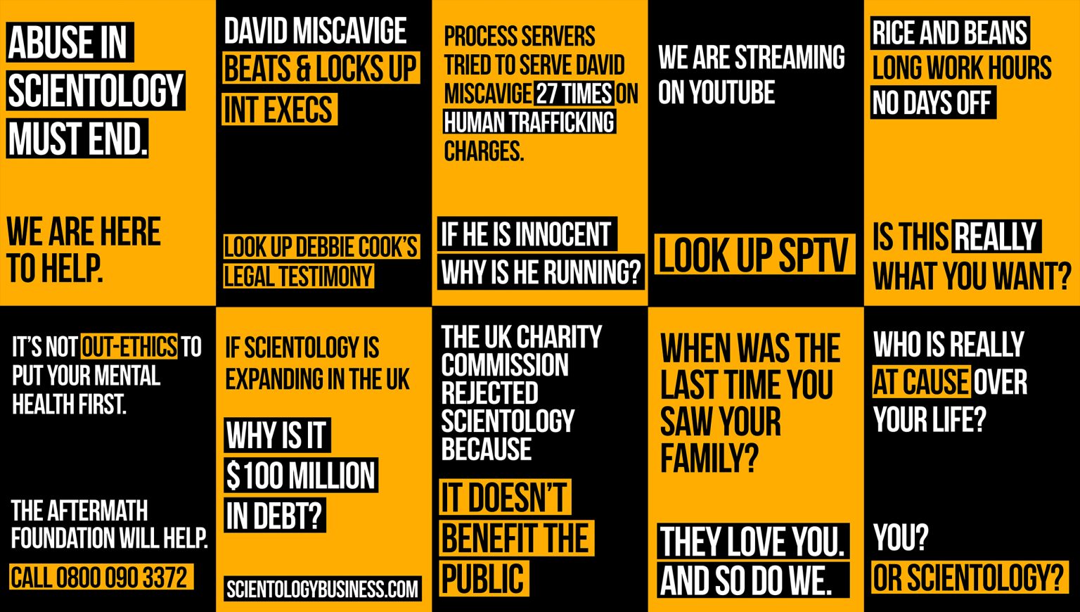 Protest Banners – IAS Protest – United Against Scientology Abuse